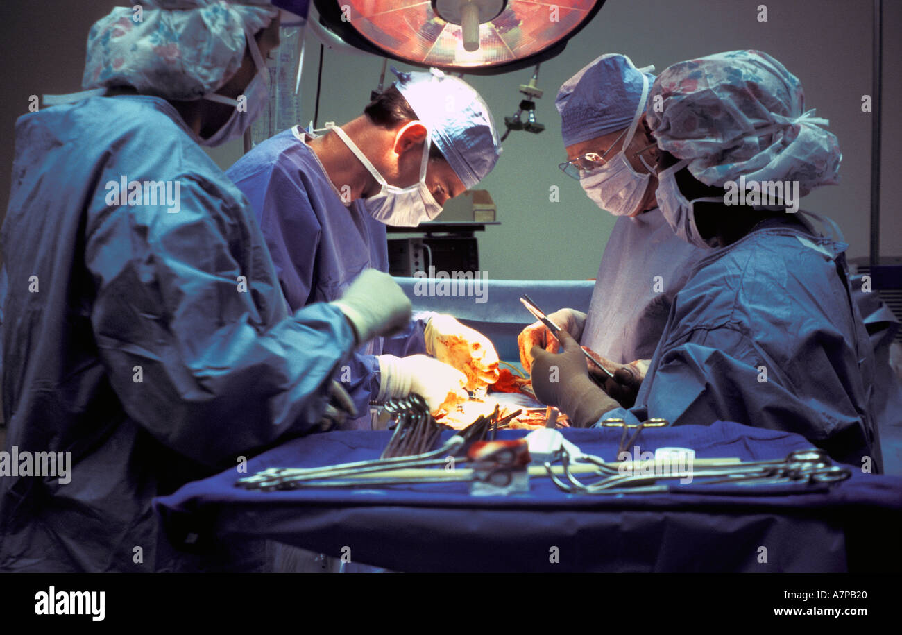 Surgical team performs kidney transplant in operating room Stock Photo ...