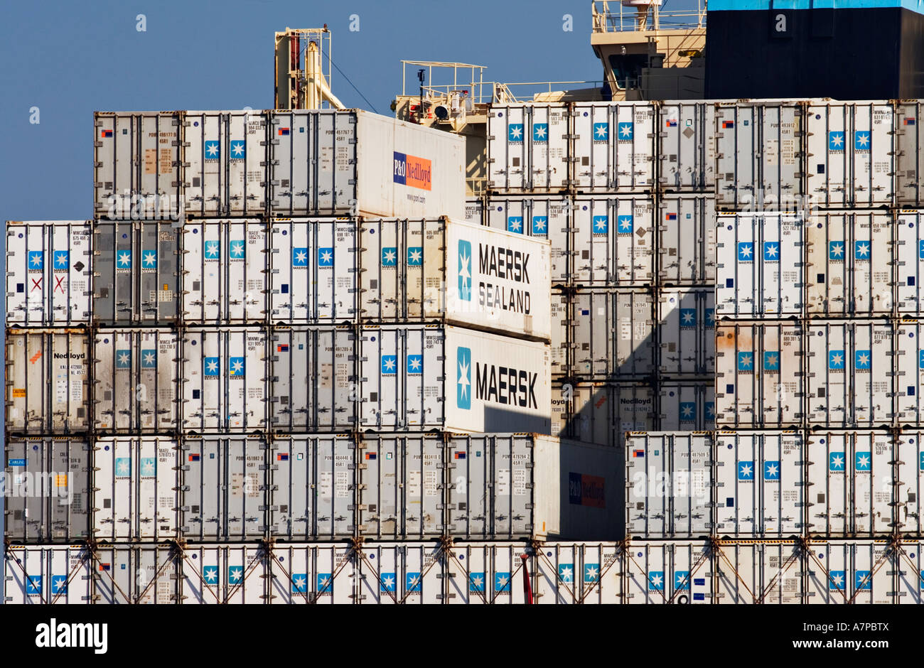 Shipping Industry / A Container Ship with containers stacked on the ...