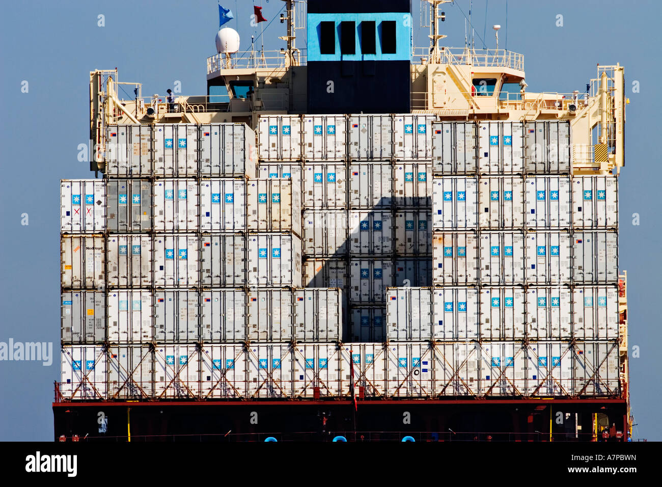Shipping Industry / A Container Ship with containers stacked on the ...