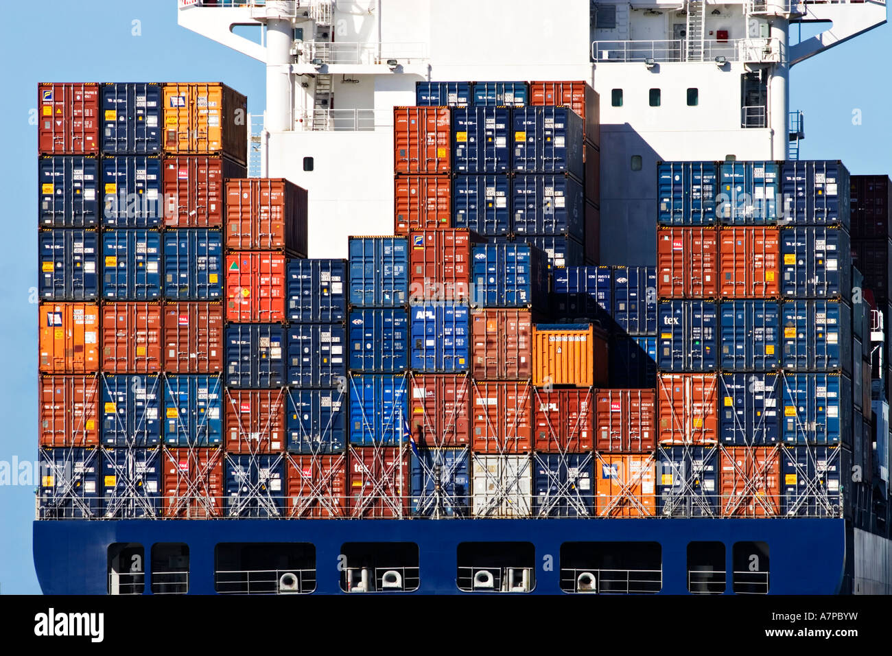 Shipping Industry / A Container Ship with containers stacked on the ...