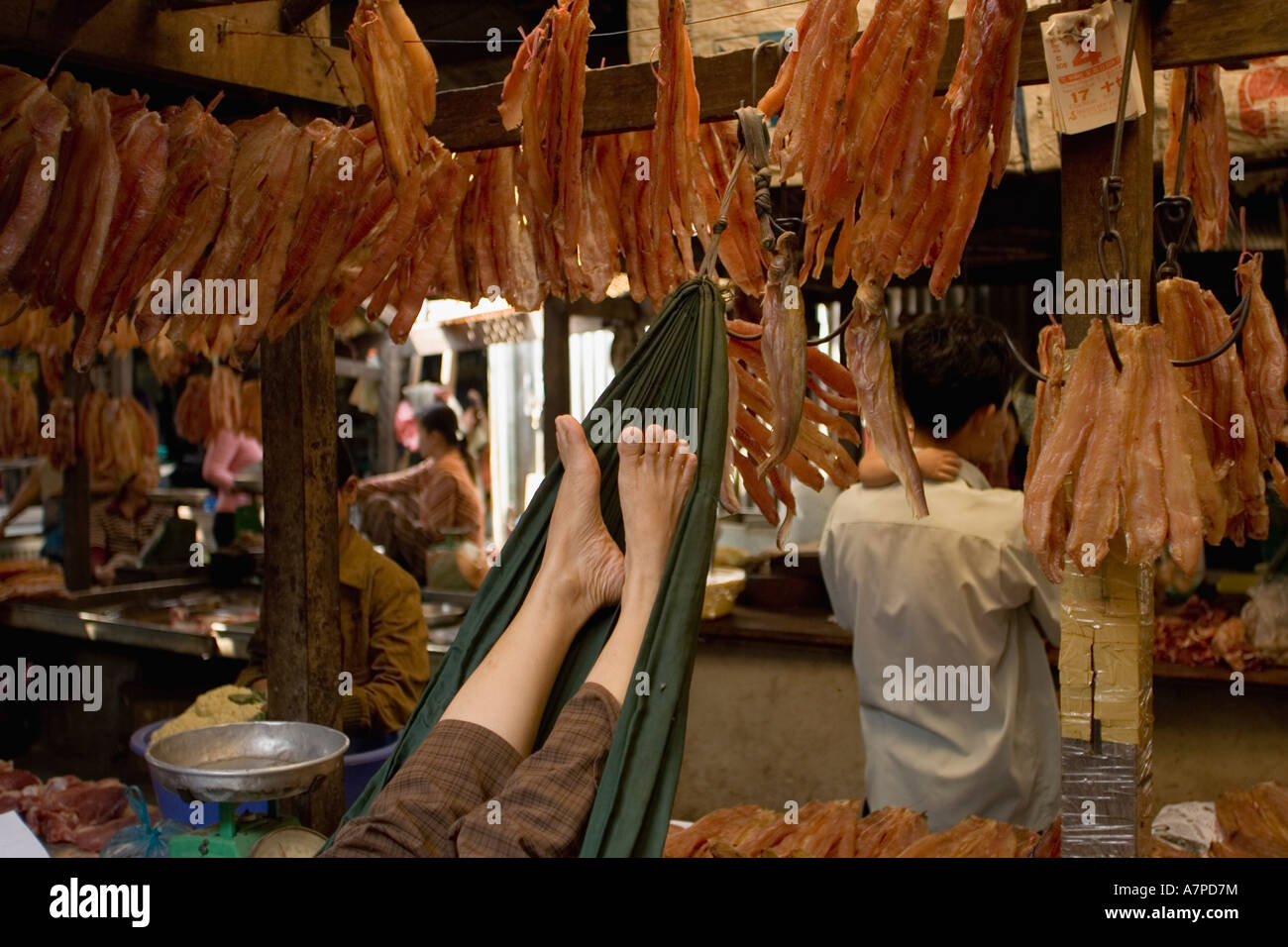 Butchered meat for sale at the Russian Market Phnom Penh Cambodia Stock ...