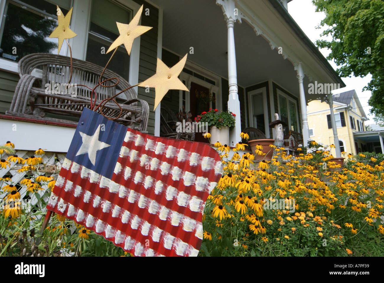 Virginia Loudoun County,Round Hill,flower flowers,porch,US flag ...