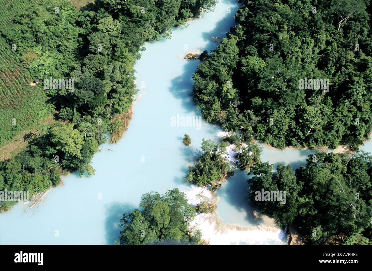 Mexico, Chiapas State, Agua Azul waterfalls (aerial view Stock Photo ...
