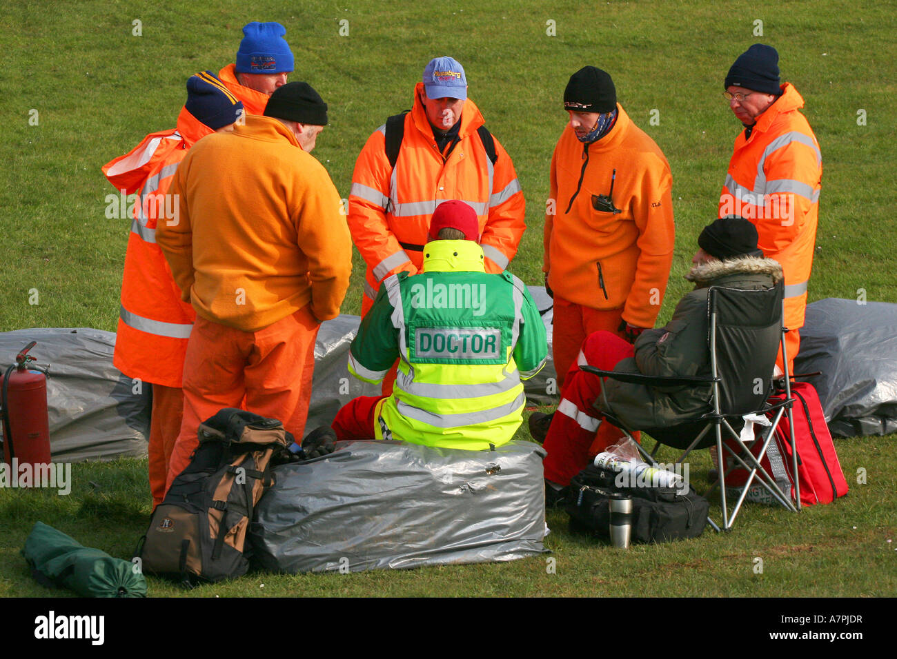 Track marshals and doctor gathered for briefing before the start of ...