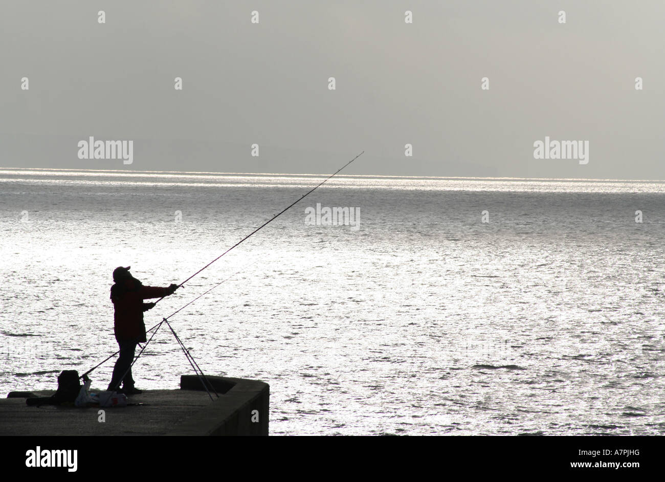 Sea Angler at Sunset Stock Photo - Alamy