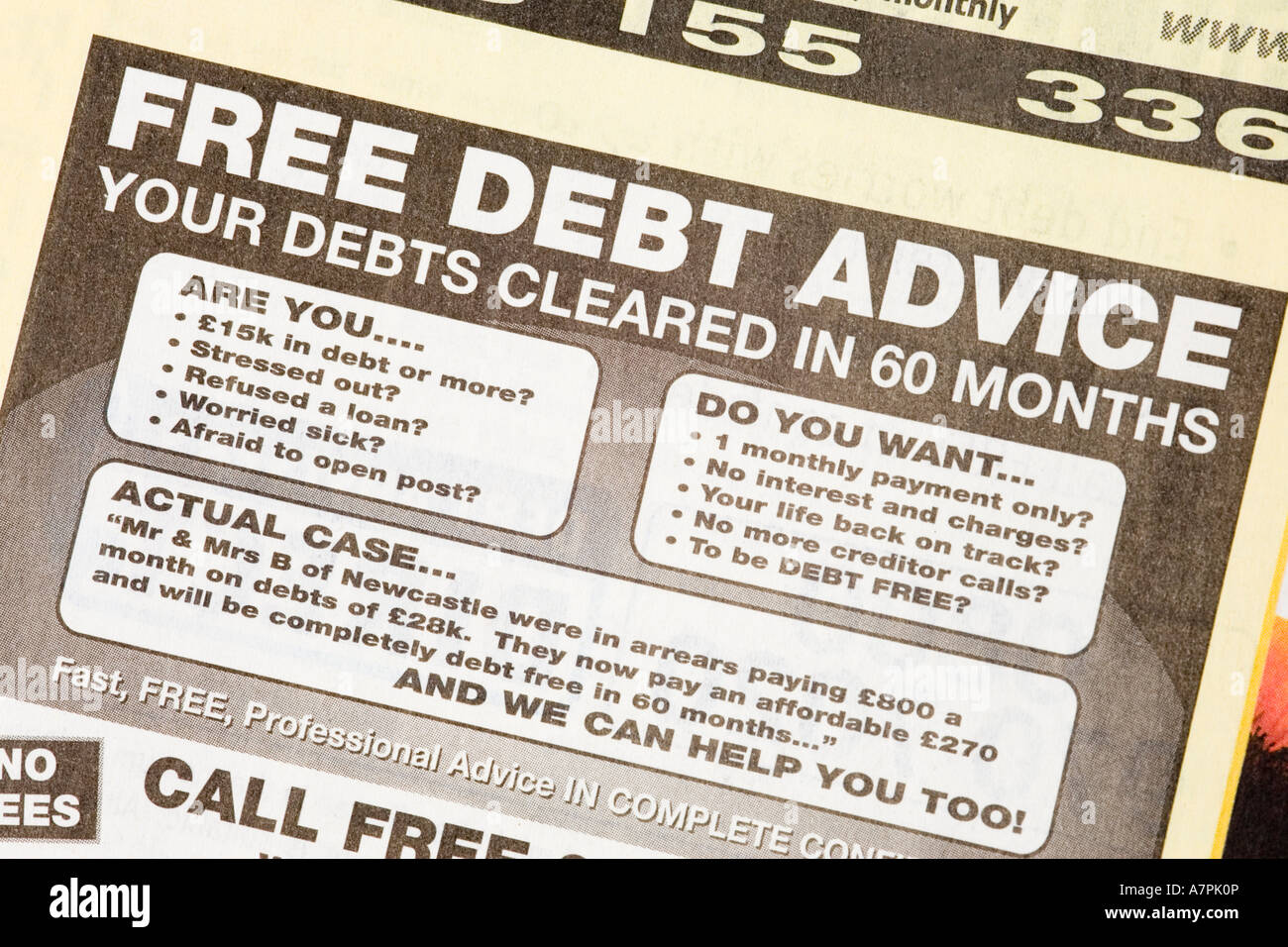 advert for debt advisors Stock Photo - Alamy