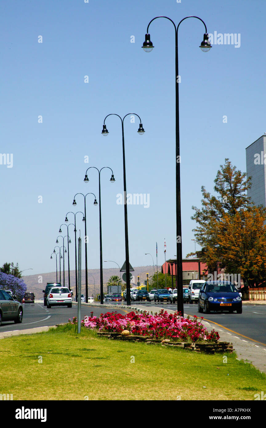 A row of tall street lights in Windhoek Namibia Stock Photo - Alamy