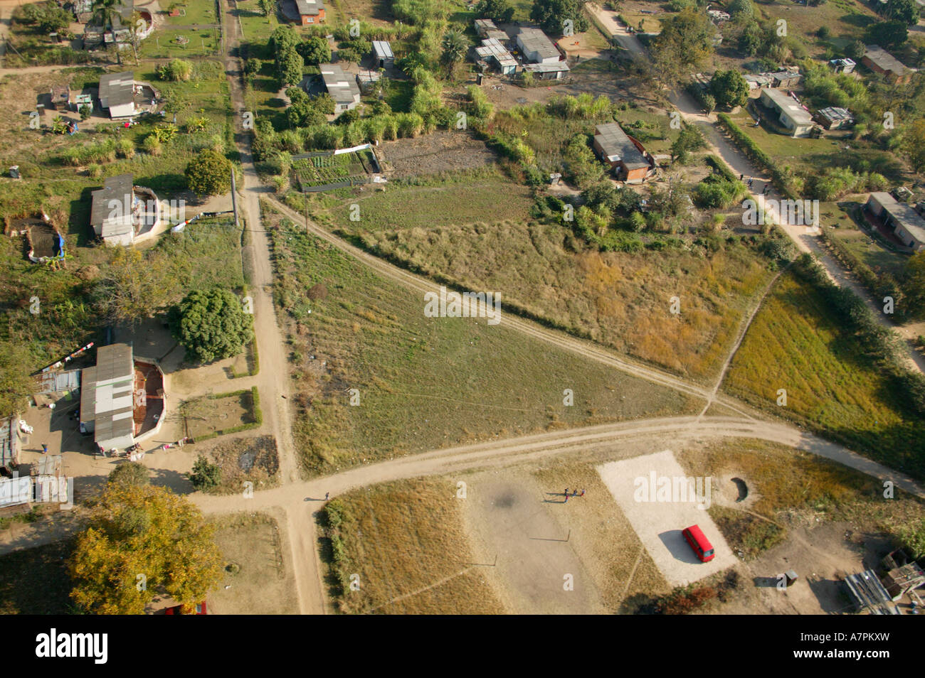 Aerial view of rural houses and roads in the Mkhuhlu area of Mkhuhlu ...