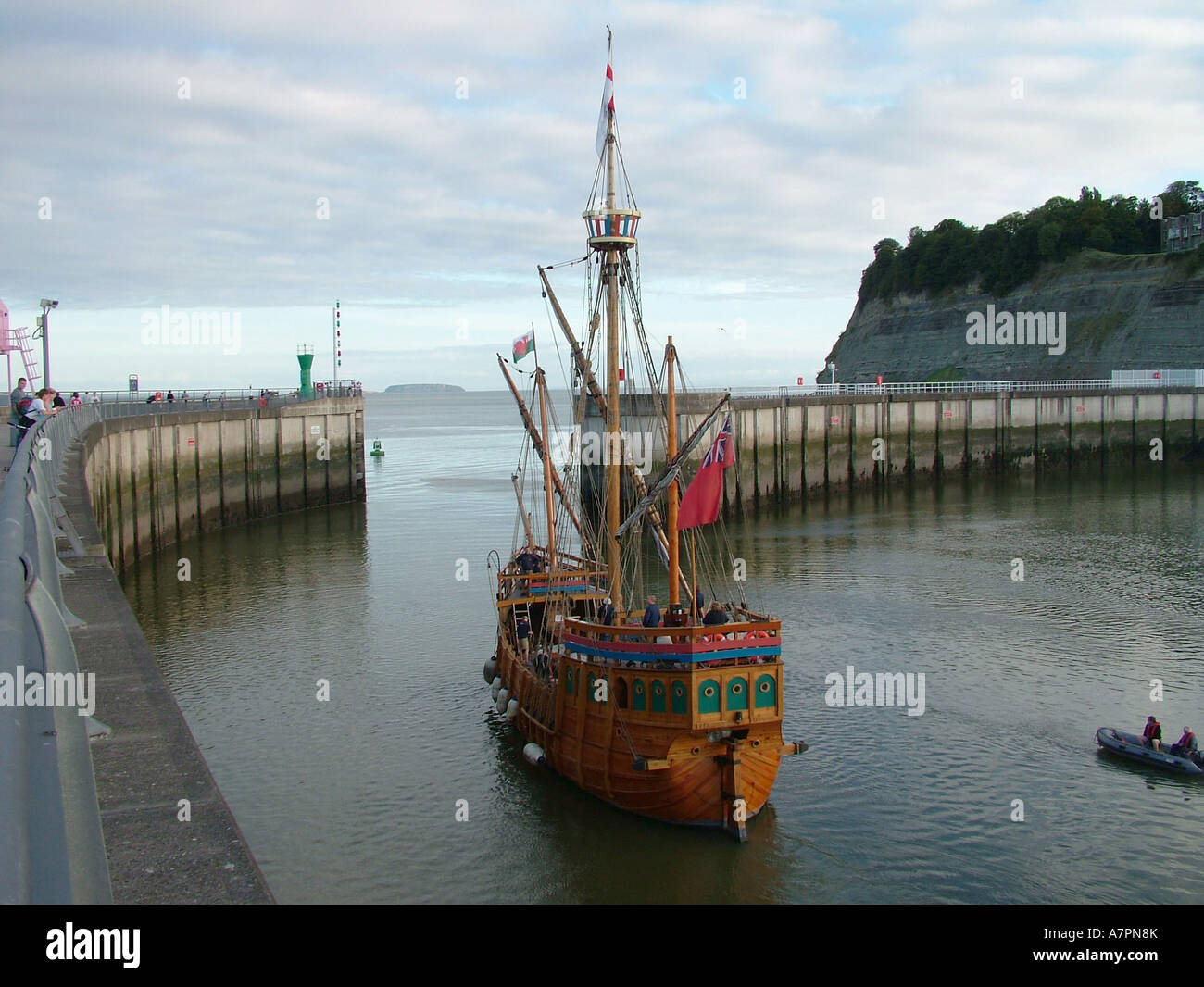 HMS Mathew Sailing Ship Leaving Cardiff Bay Stock Photo - Alamy