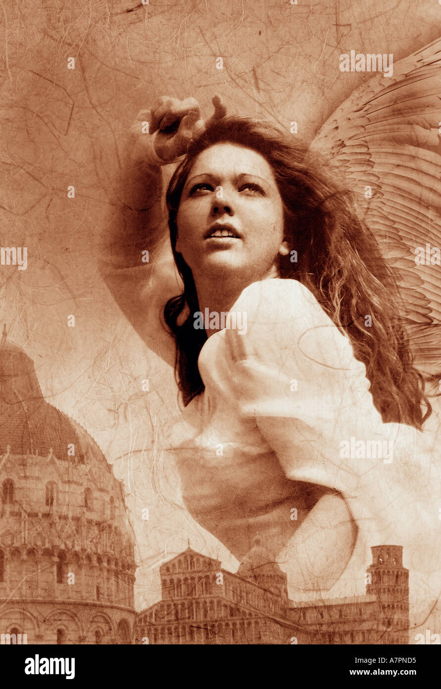 Photo based mixed medium image of a powerful female angel striking ...