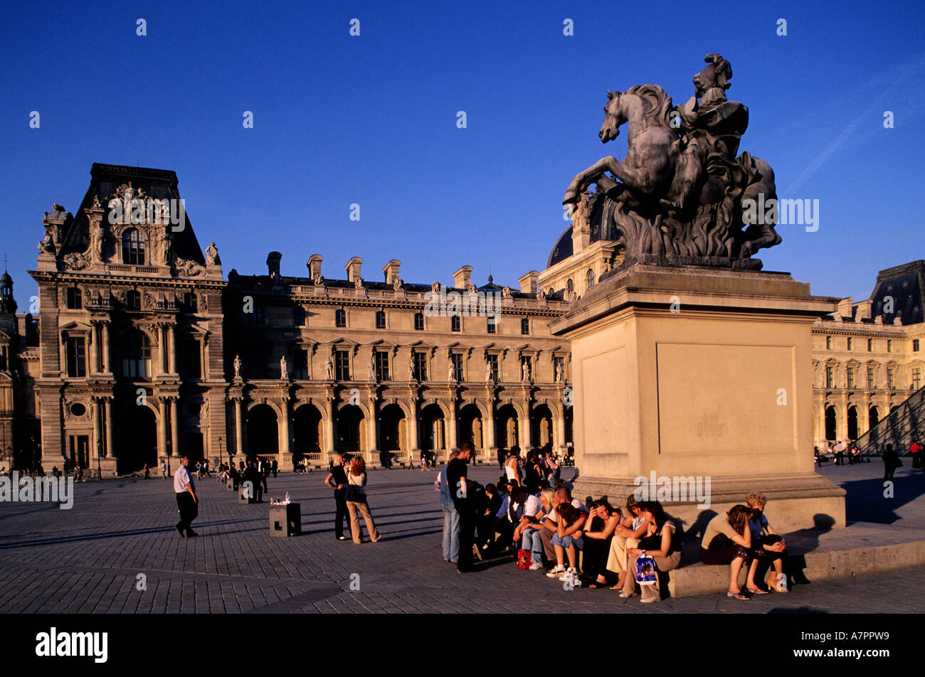 France, Paris, Louvre Museum, equestrian statue of Louis XVI in ...