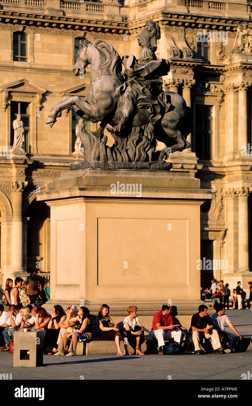 France, Paris, Louvre Museum, equestrian statue of Louis XVI in ...