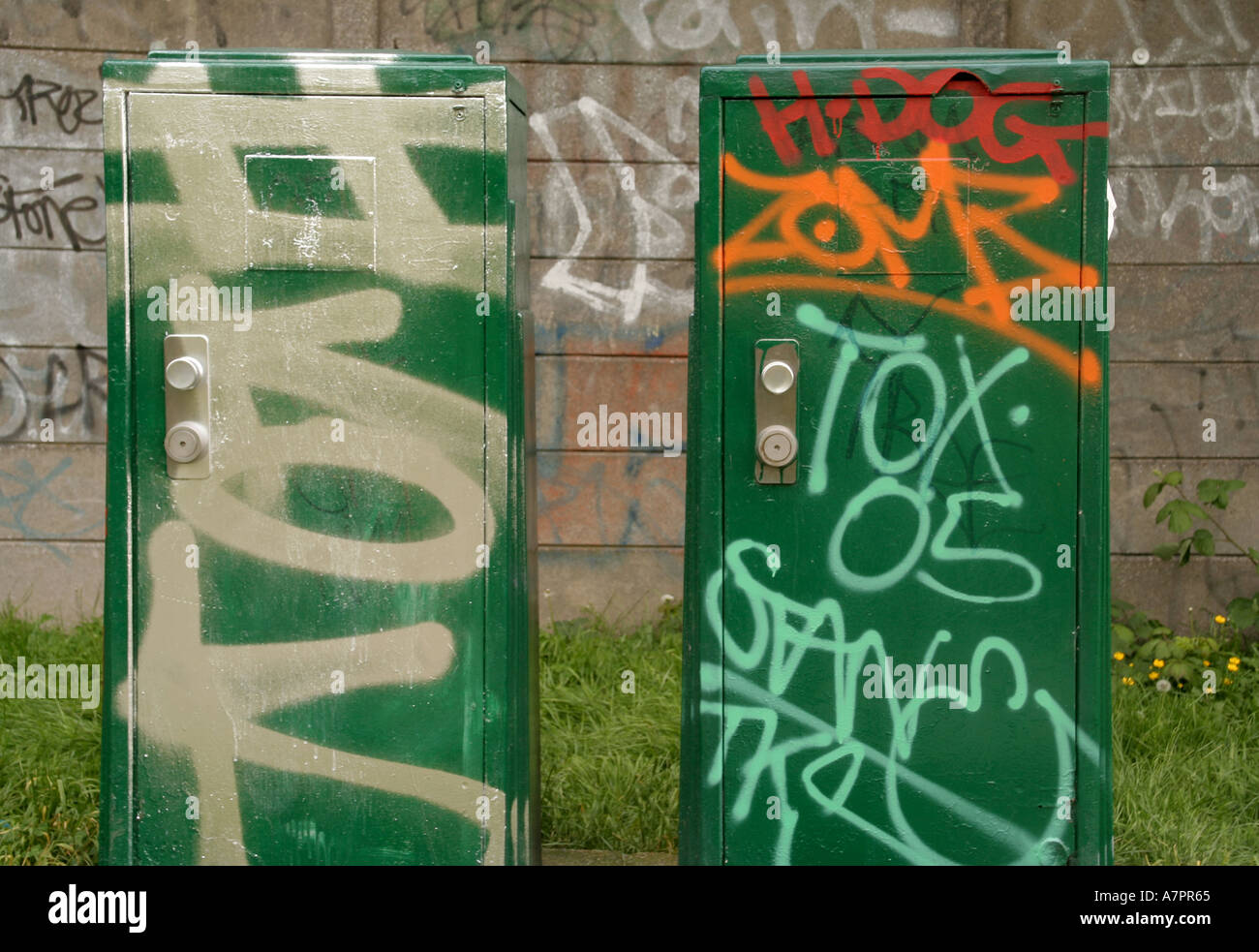 graffiti covered electrical boxes along the regents canal london Stock ...