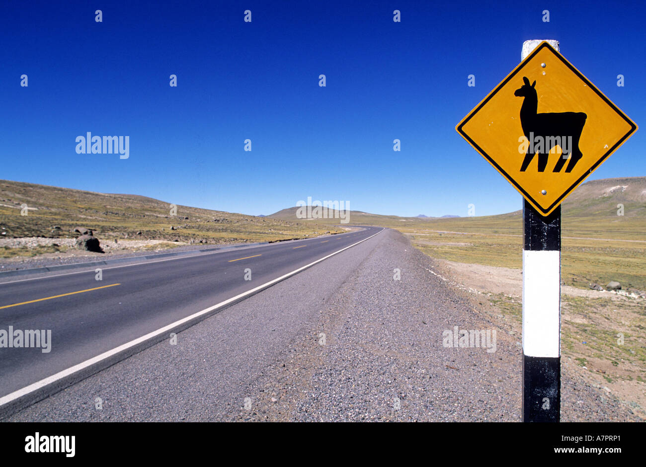 Peru, a road sign Stock Photo - Alamy