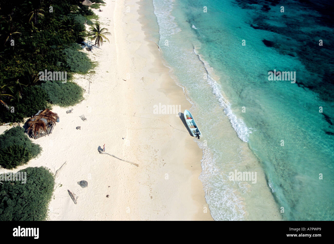 Mexico, Quintana Roo State, Riviera Maya, Tulum, beach (aerial view ...
