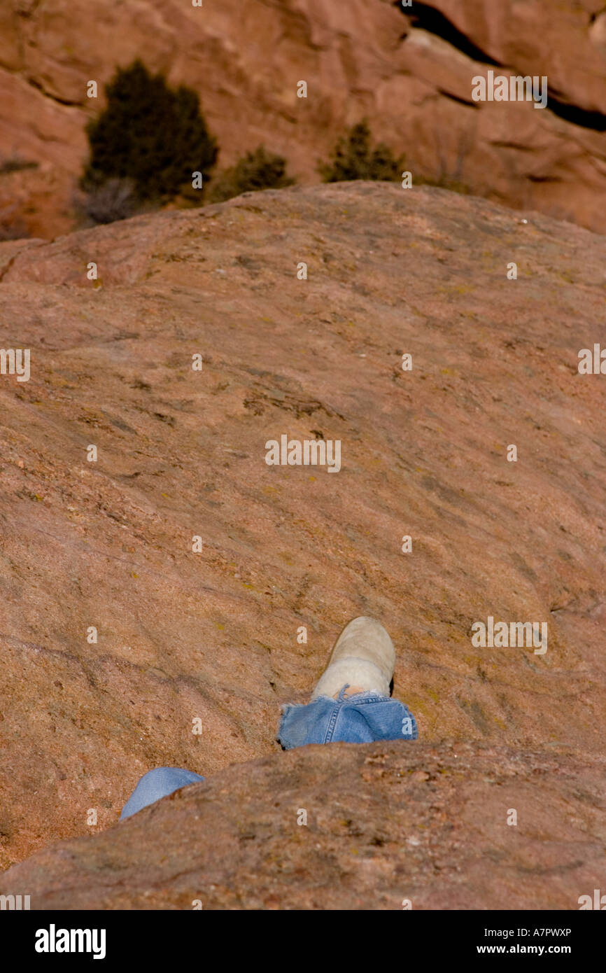 Red Rocks Colorado - foot poking out from rocks Stock Photo - Alamy