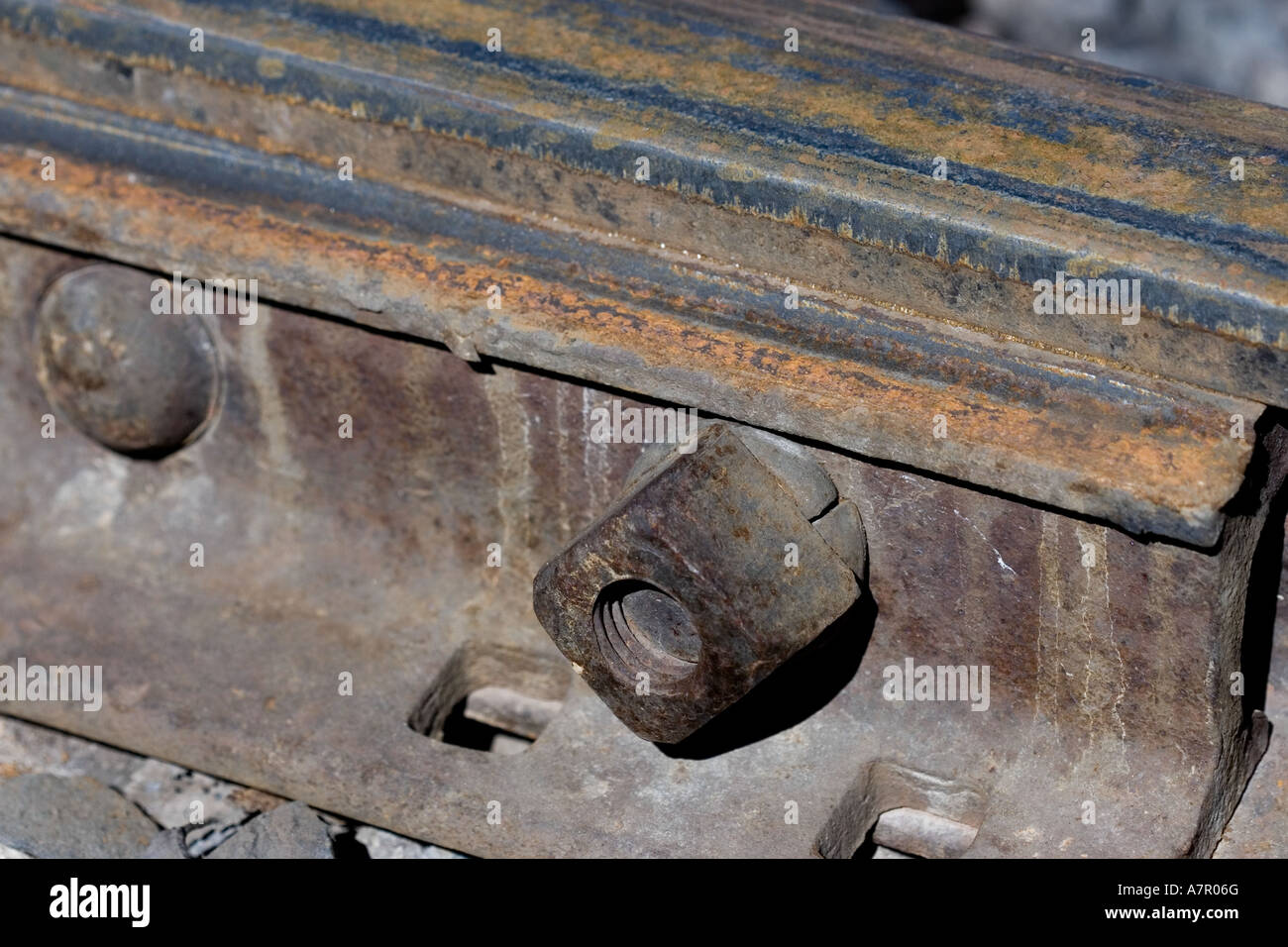Railway sleeper nut and bolt rust rusty abstract industry Stock Photo ...