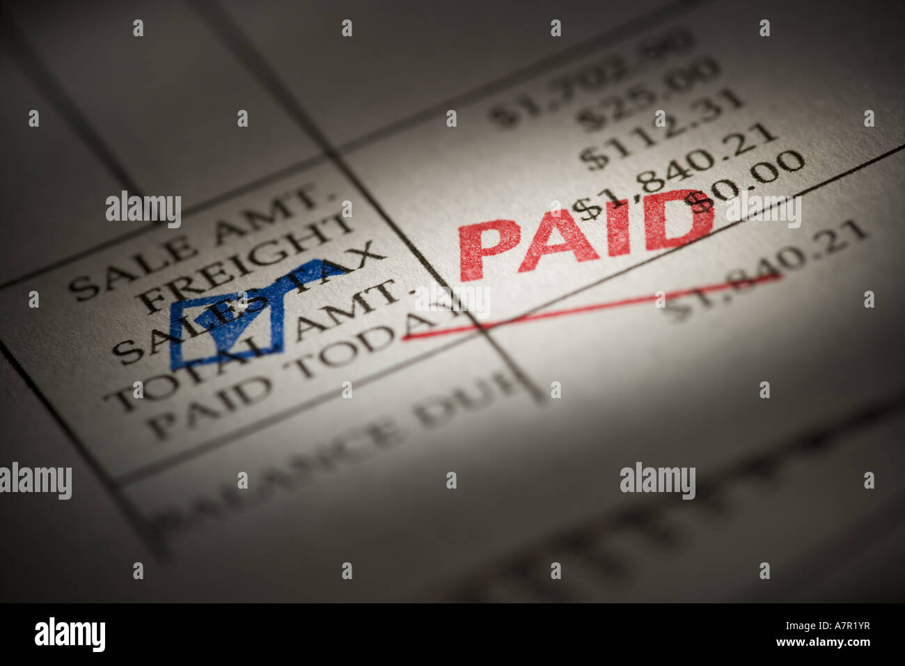 Detailed view of paid invoice Stock Photo - Alamy