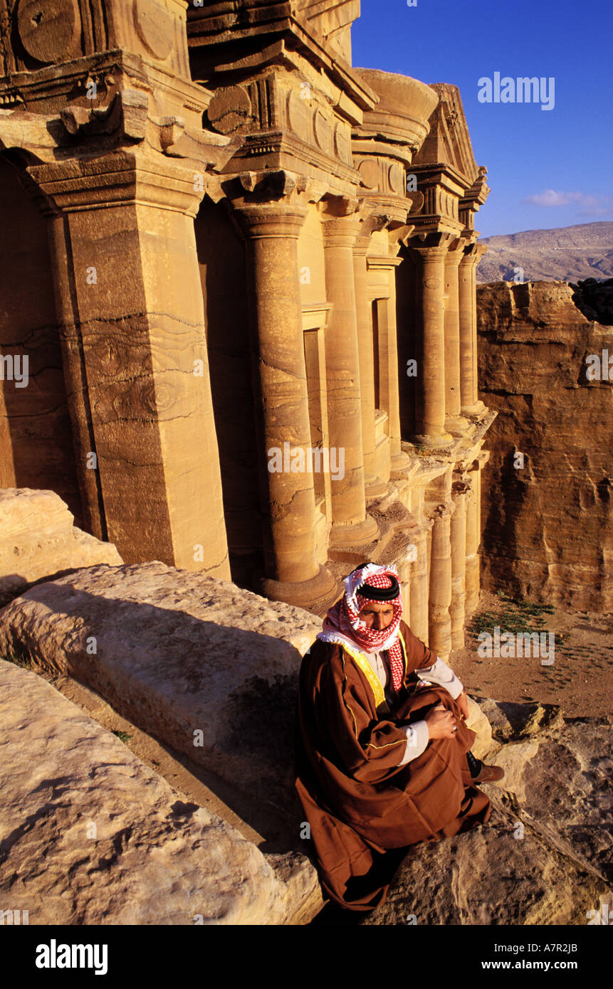 Jordan, Petra, Bedouin watching the sunset, half-way down Ed Deir (the ...