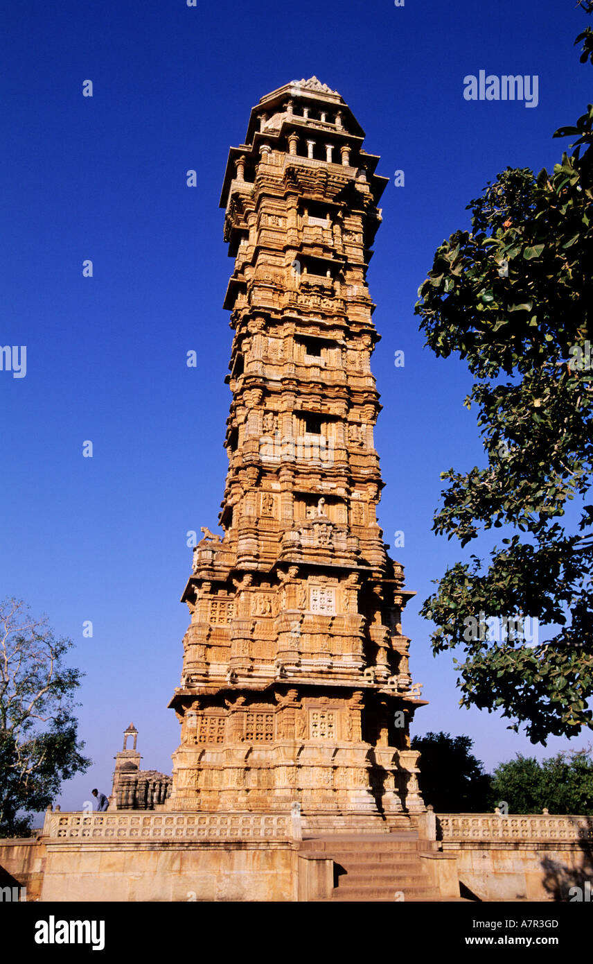India, Rajasthan, Chittaurgarh stronghold, Jai Stambh, victory tower ...