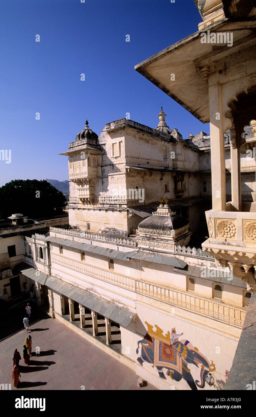 India, Rajasthan, Udaipur, the City Palace, the first courtyard with ...