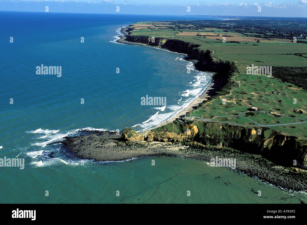France, Calvados, Pointe du Hoc with bomb holes made by the Normandy ...