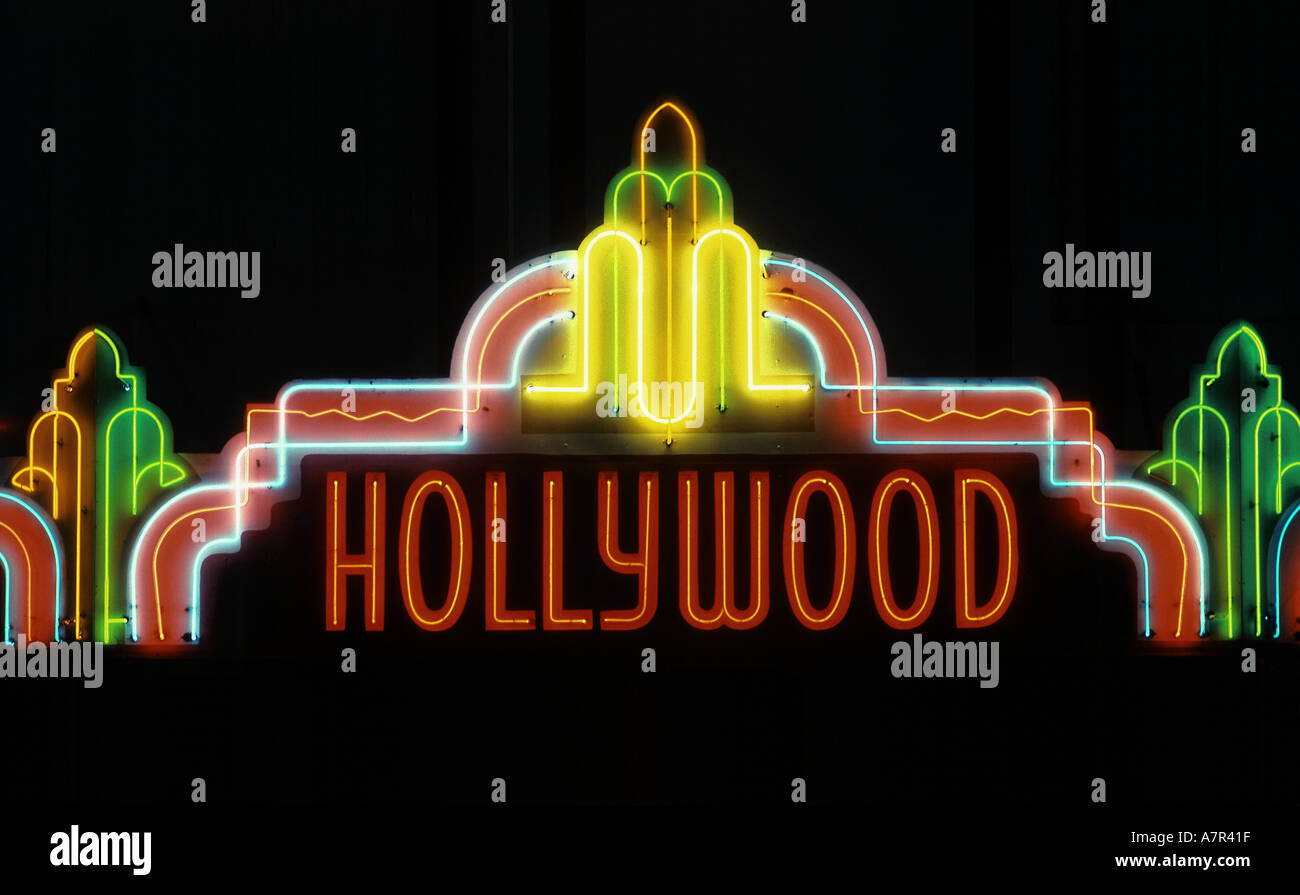 Neon sign over movie theatre on Hollywood Boulevard Hollywood ...
