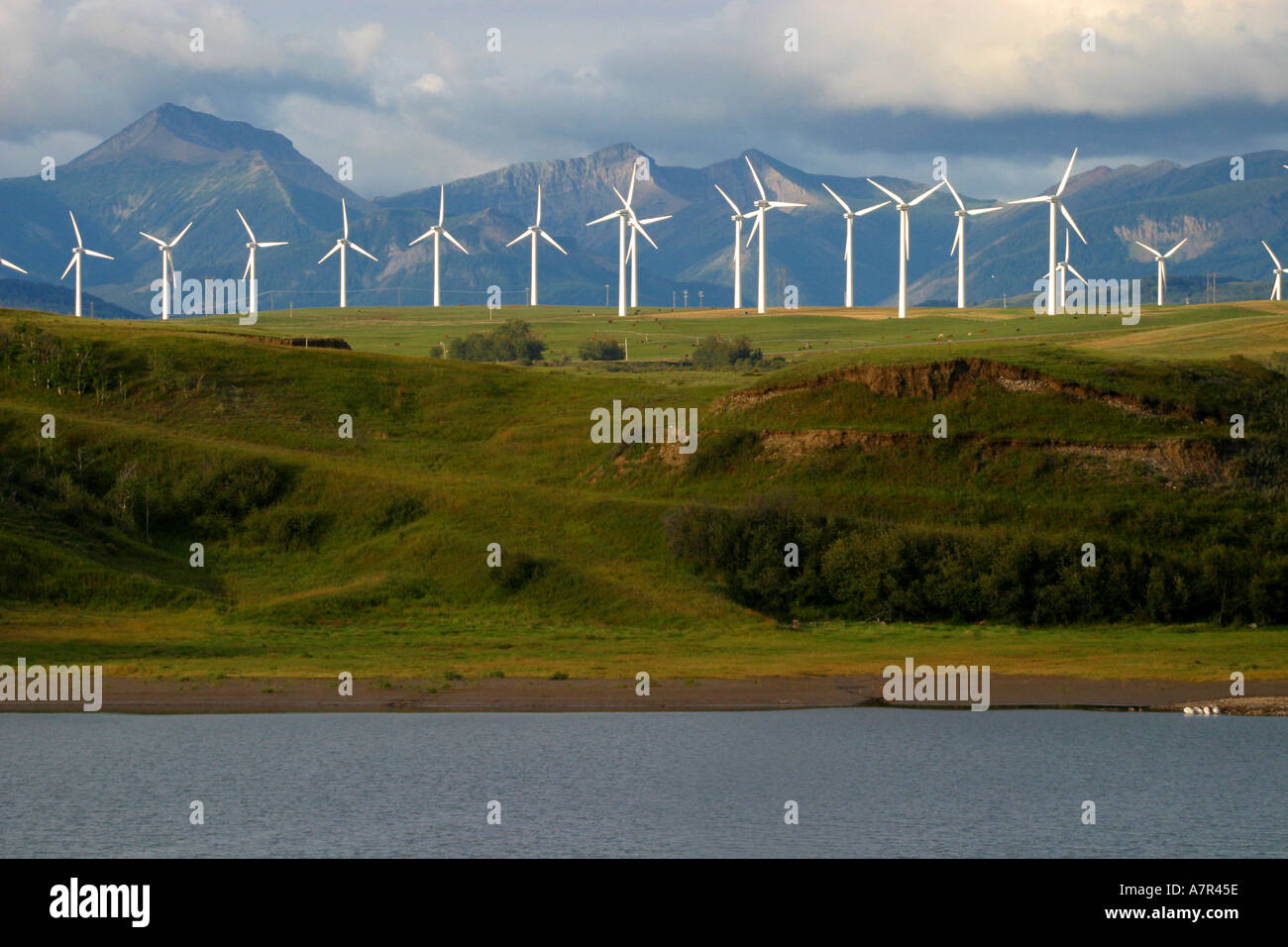 Horizontal Wind turbines on a wind farm in Alberta Canada North America ...