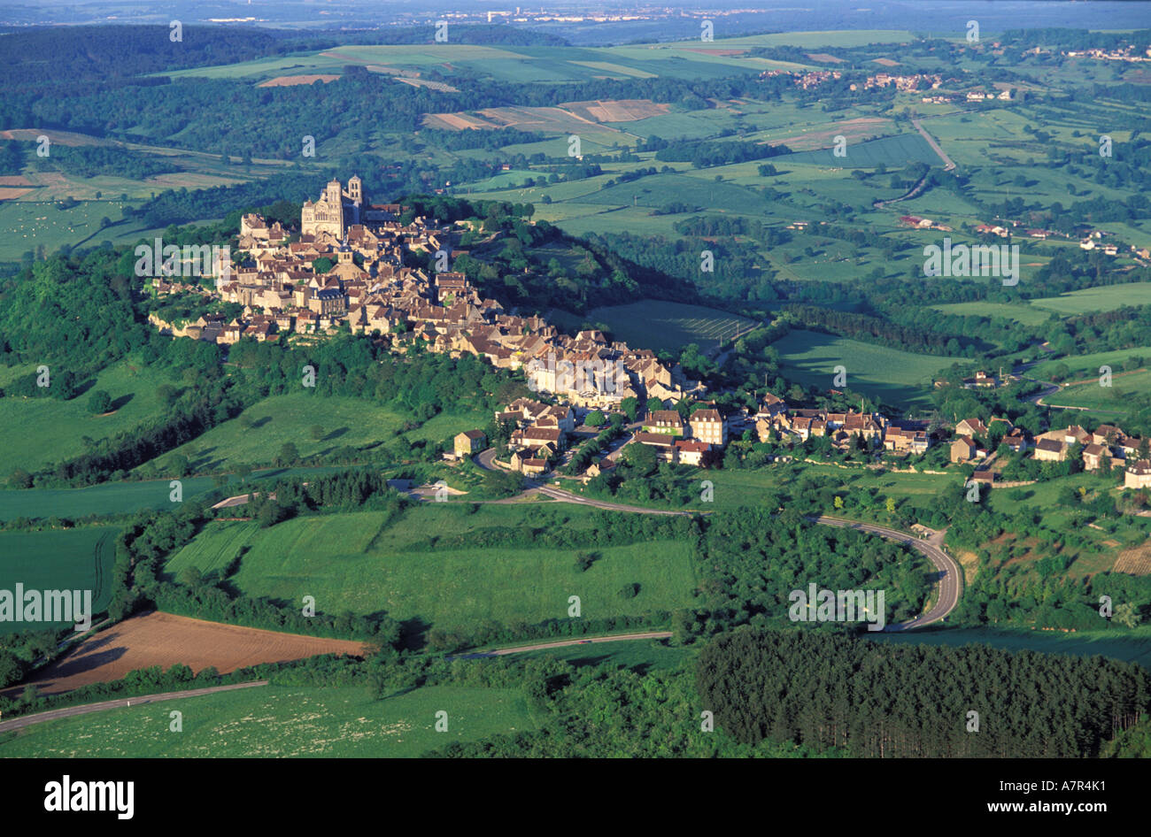 France, Yonne, Vezelay village, Sainte Madeleine basilica (aerial view ...