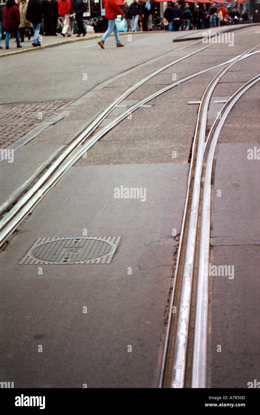 Tram lines in the road Stock Photo - Alamy