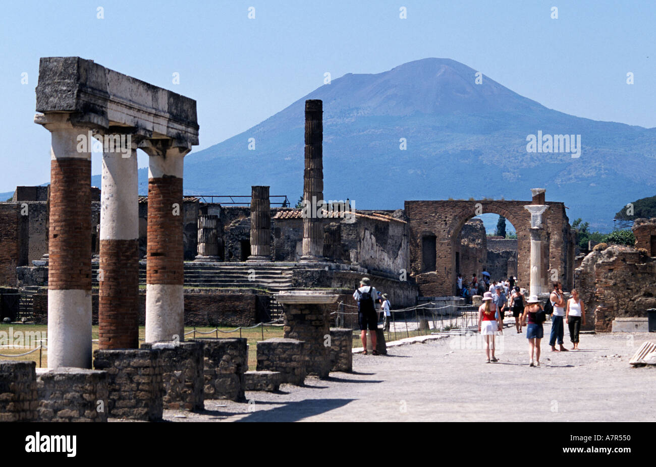 Ruins of City of Pompei Vesuvius Volcano in centre near Naples in Italy ...