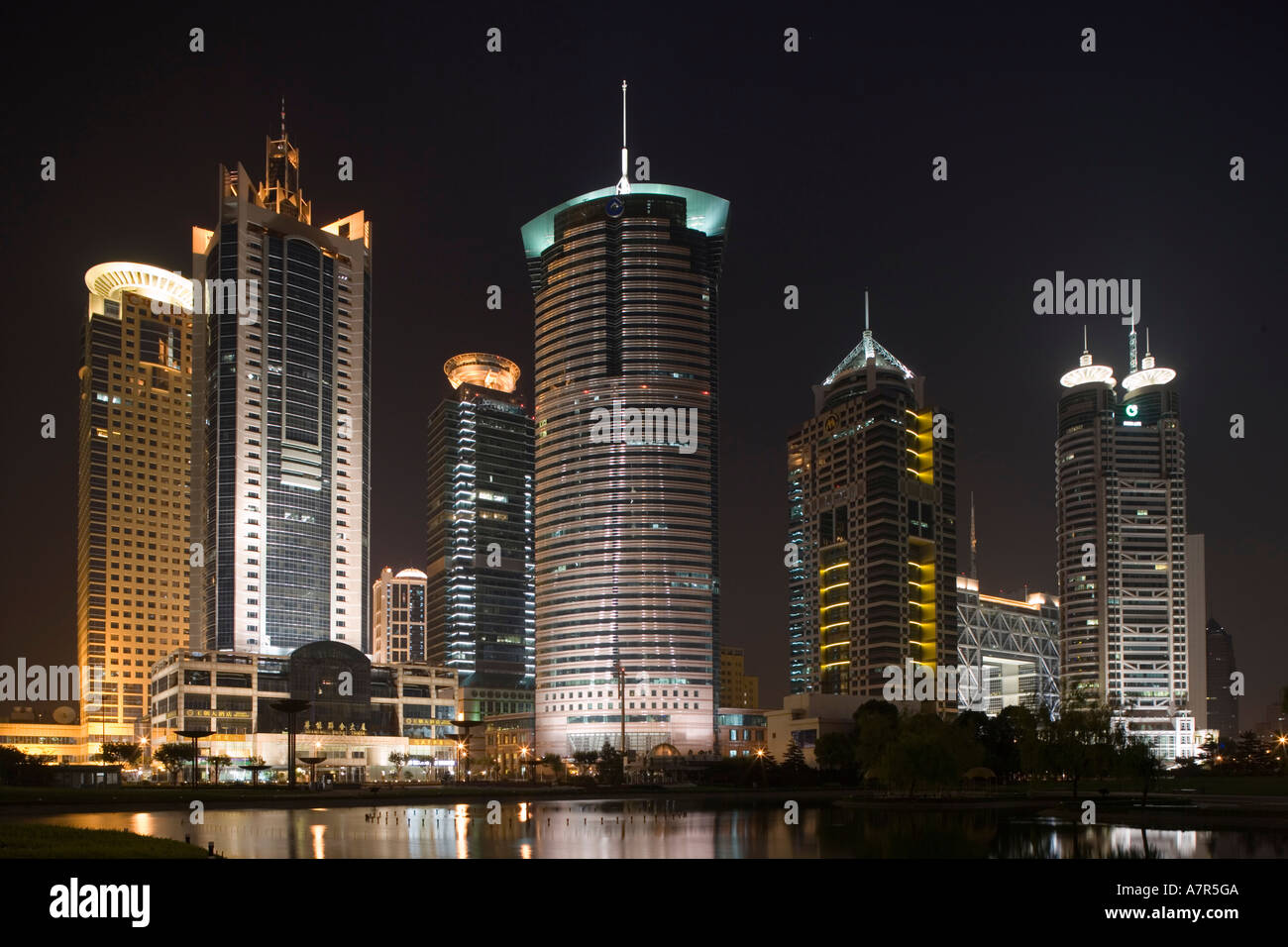 Asia China Shanghai High rise office towers and skyscrapers line ...