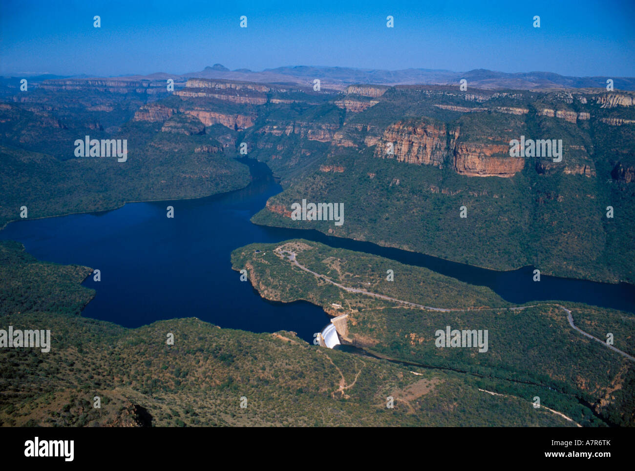 An aerial view of the Blyde river gorge and the Blydepoort dam Near ...