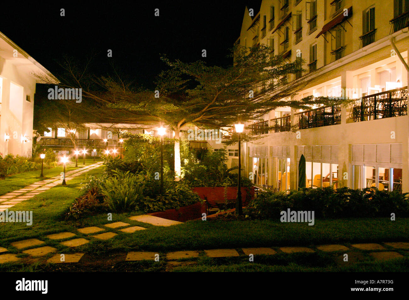 The courtyard and gardens of the Arusha Hotel at Night Arusha Tanzania ...