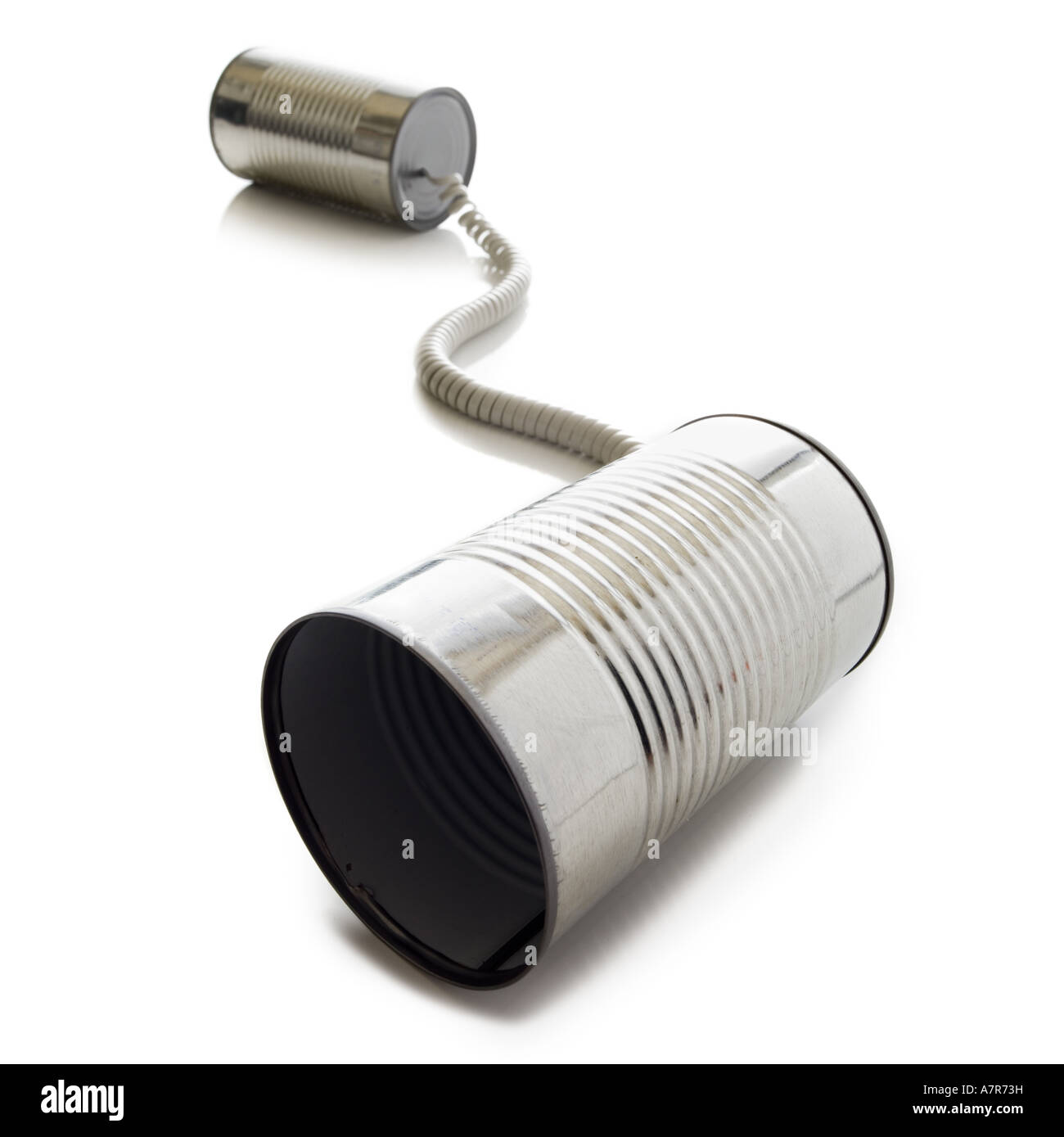 Two cans attached with telephone cord Stock Photo - Alamy