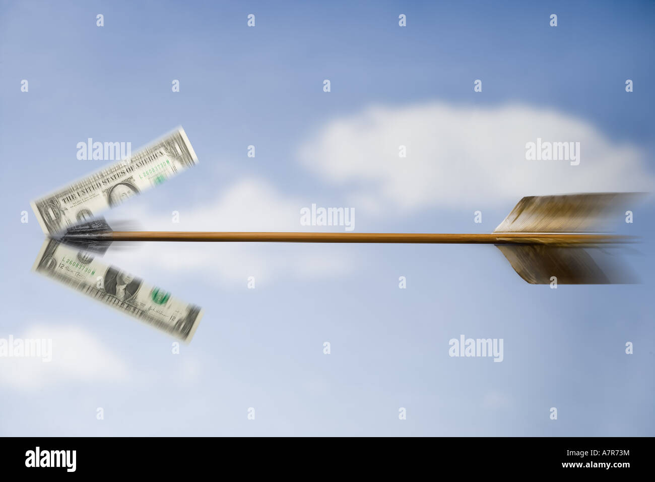 Arrow slicing American one dollar bill Stock Photo - Alamy