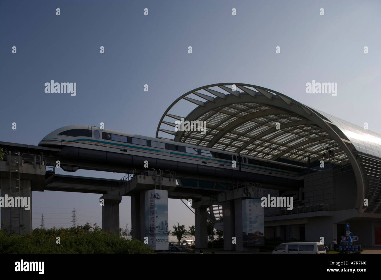 Asia China Shanghai Exterior view of MagLev Magnetic Levitation train ...
