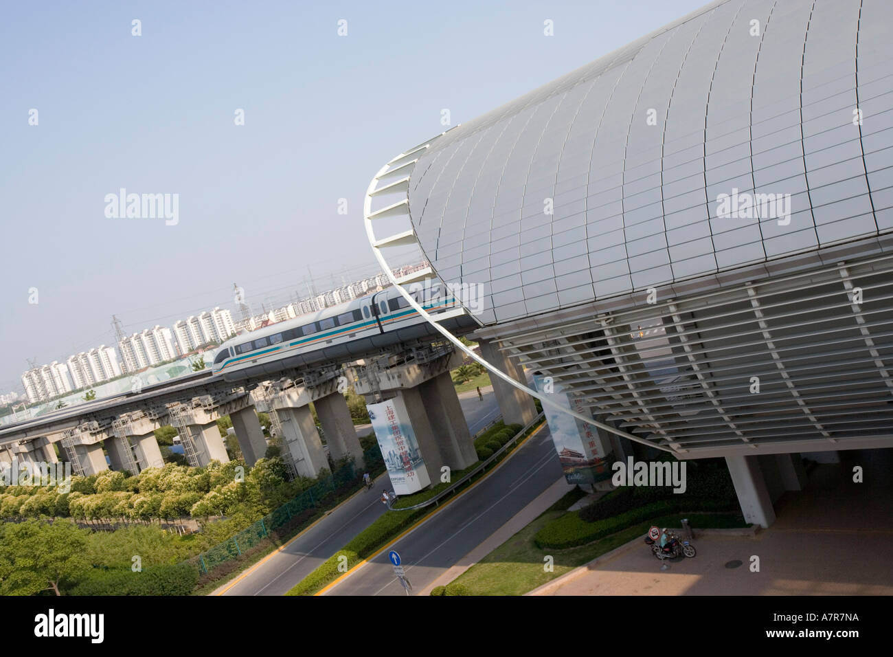 Asia China Shanghai Exterior view of MagLev Magnetic Levitation train ...