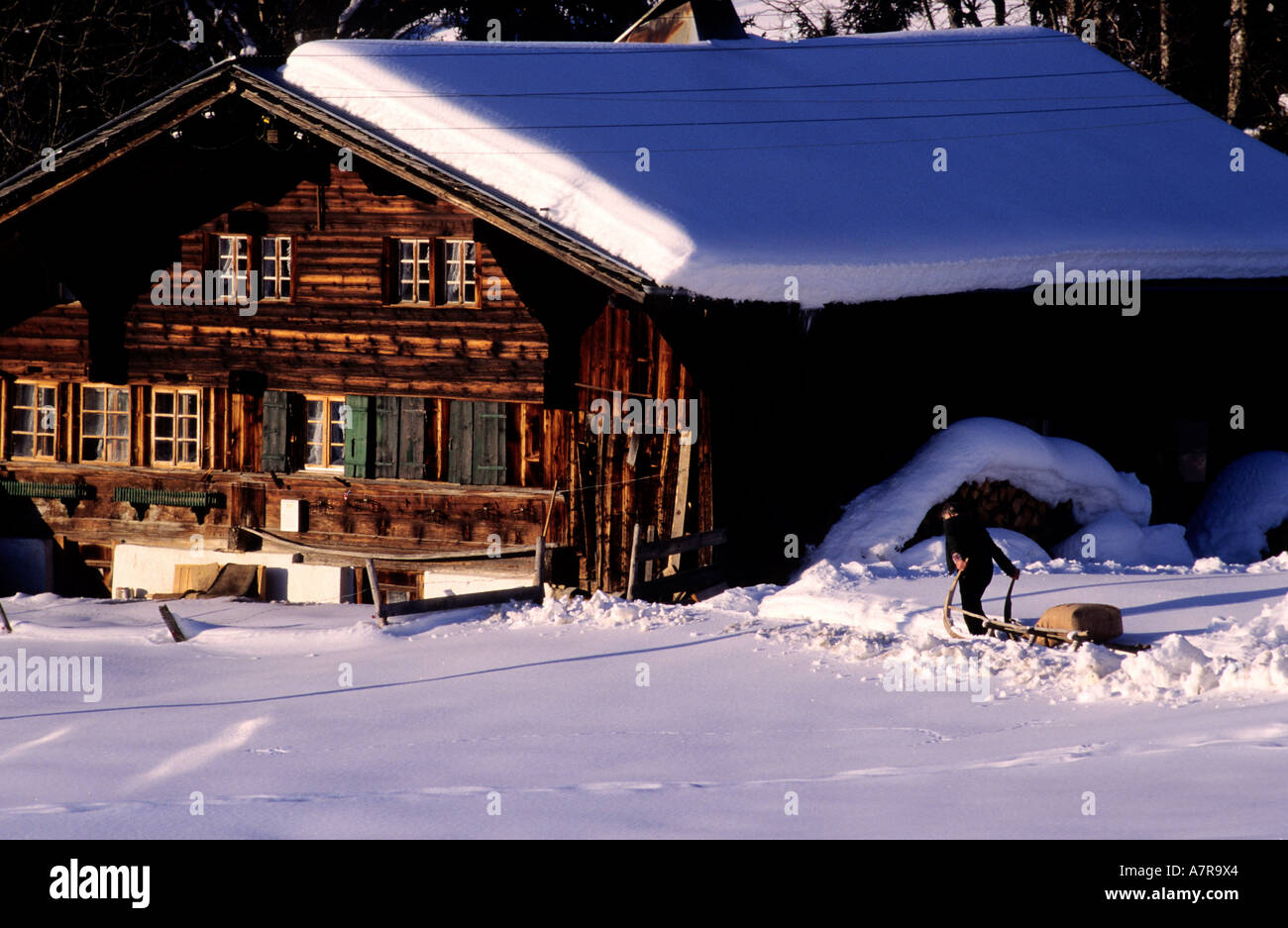 Switzerland, region of Bern (Bernese Oberland), traditional farm near ...