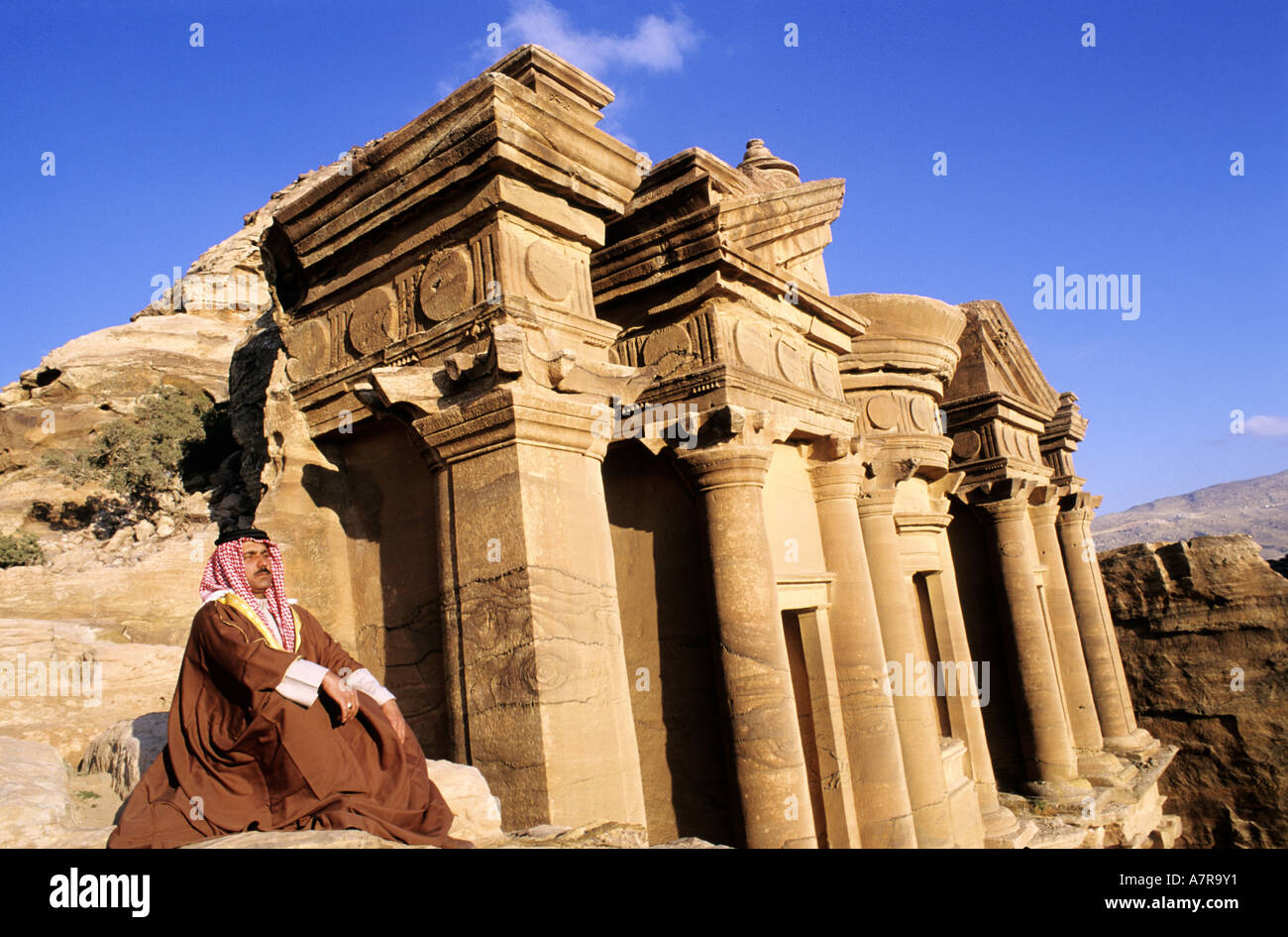 Jordan, Petra, Bedouin watching the sunset, half-way down Ed Deir (the ...