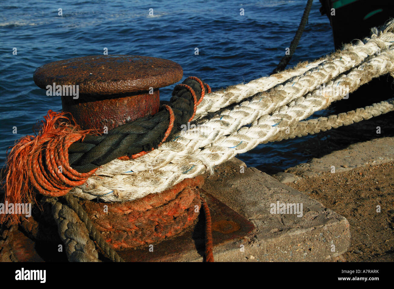 A bollard with ropes tied around it Port Nolloth Northern Cape South ...