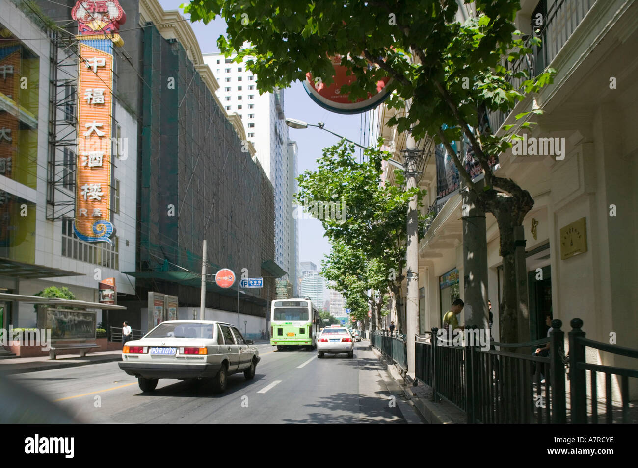Asia China Shanghai View through taxi window of morning rush hour ...