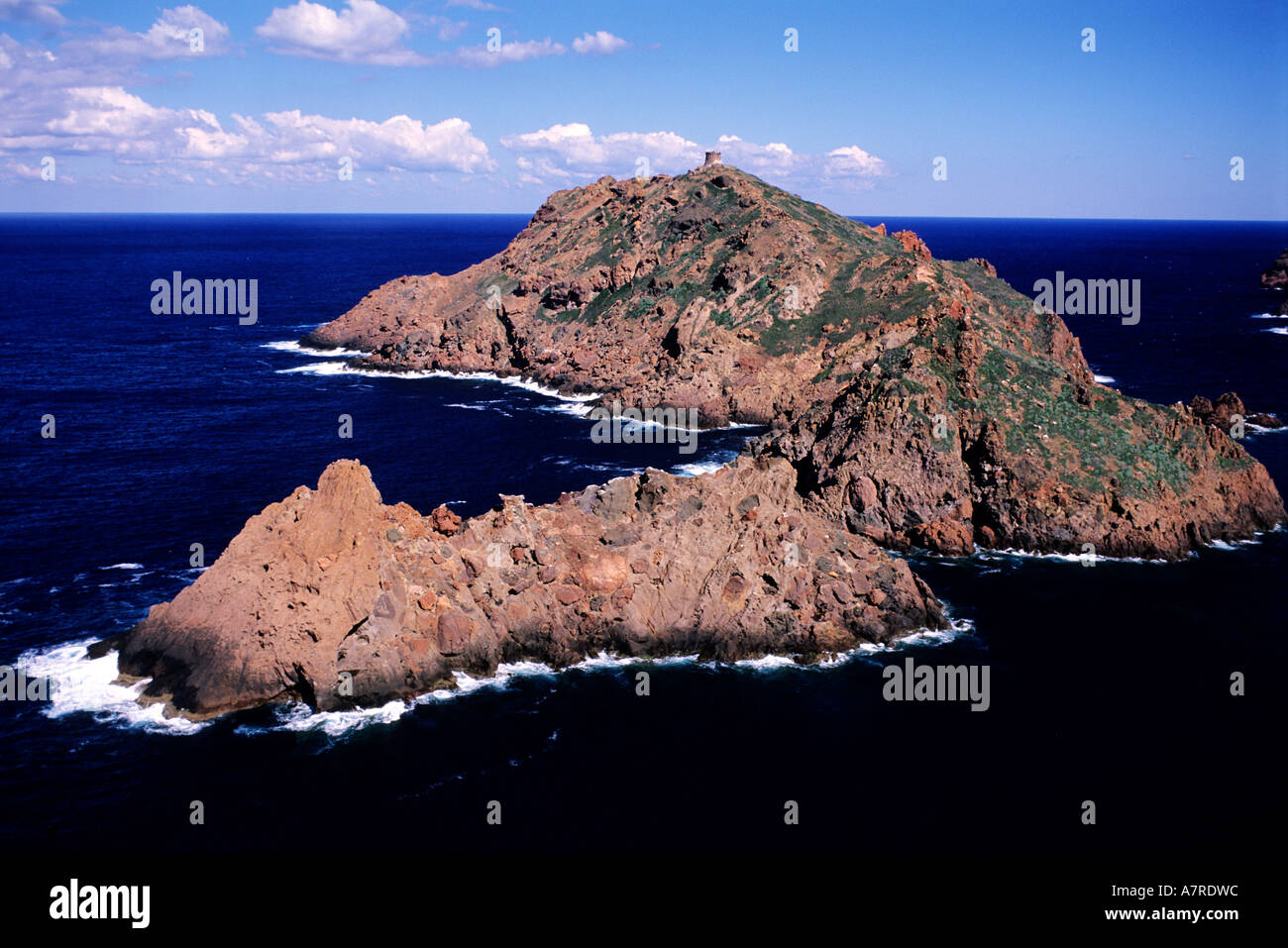 France, Corse du Sud, Genoese tower of the Gargalo island in Scandola ...
