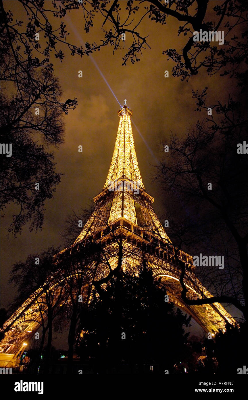 France, Paris, Eiffel Tower, lightning by Pierre Bideau (Reproduction ...