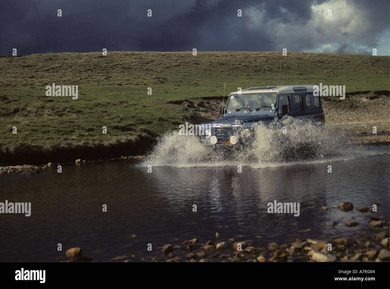 Land Rover water splash in the Falklands Stock Photo - Alamy