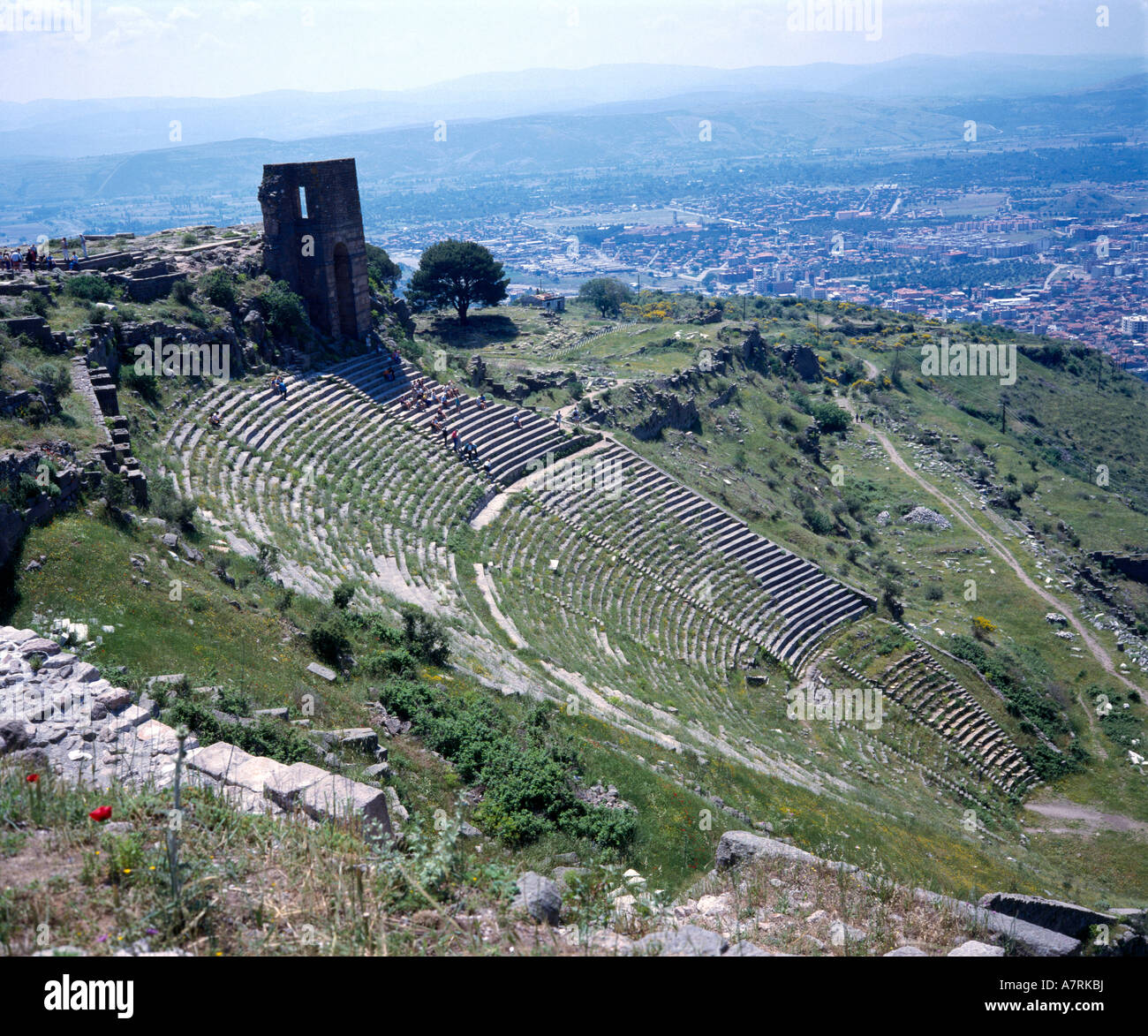 Aerial view of old ruins of amphitheater, Acropolis, Athens, Greece ...