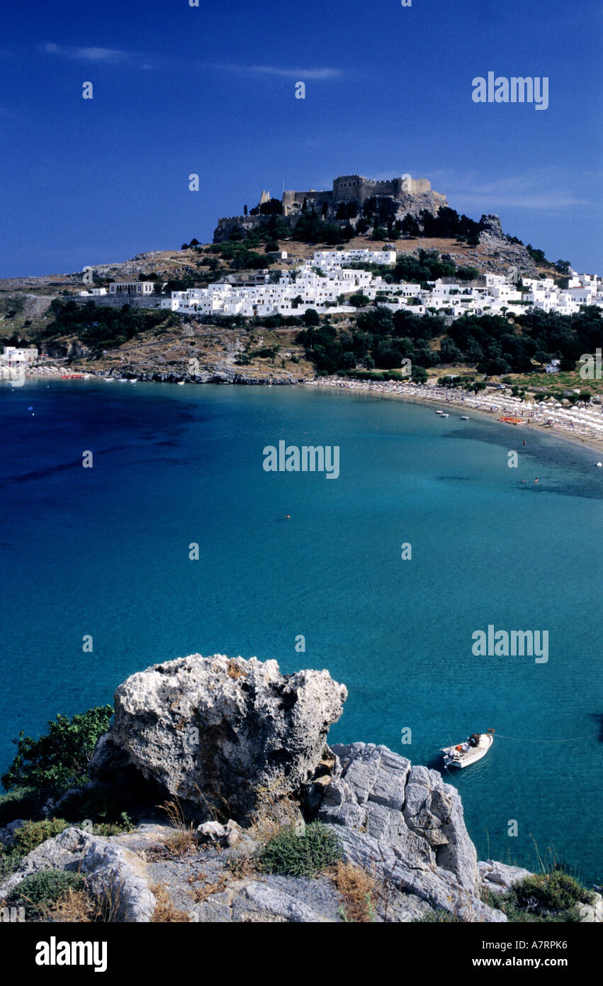 Greece, Dodecanese Islands, Rhodes Island, Lindos village Stock Photo ...