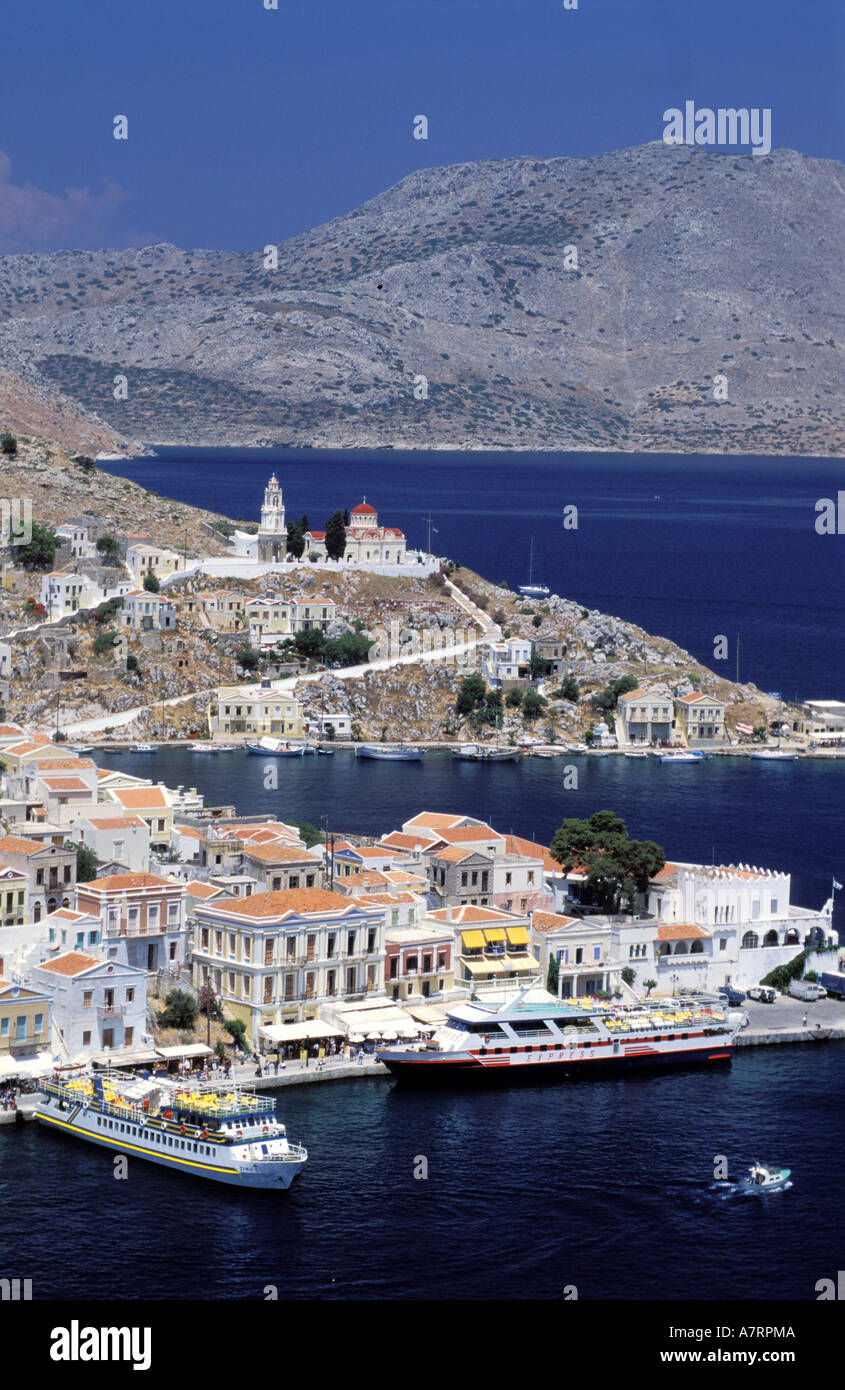 Greece, Dodecanese, Symi harbour (aerial view Stock Photo - Alamy