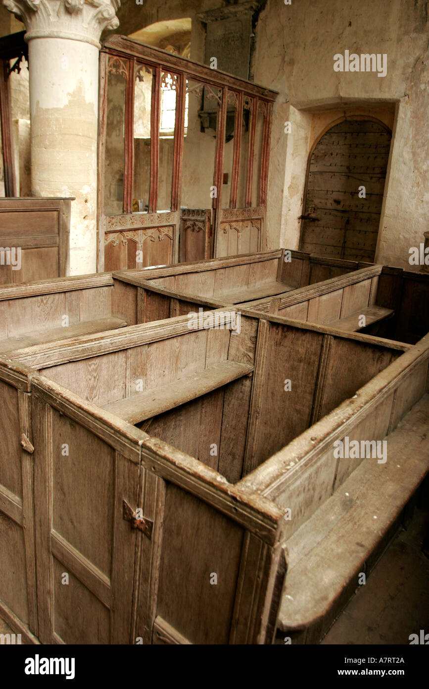 Interior of Inglesham Church Gloucestershire with ancient box pews and ...