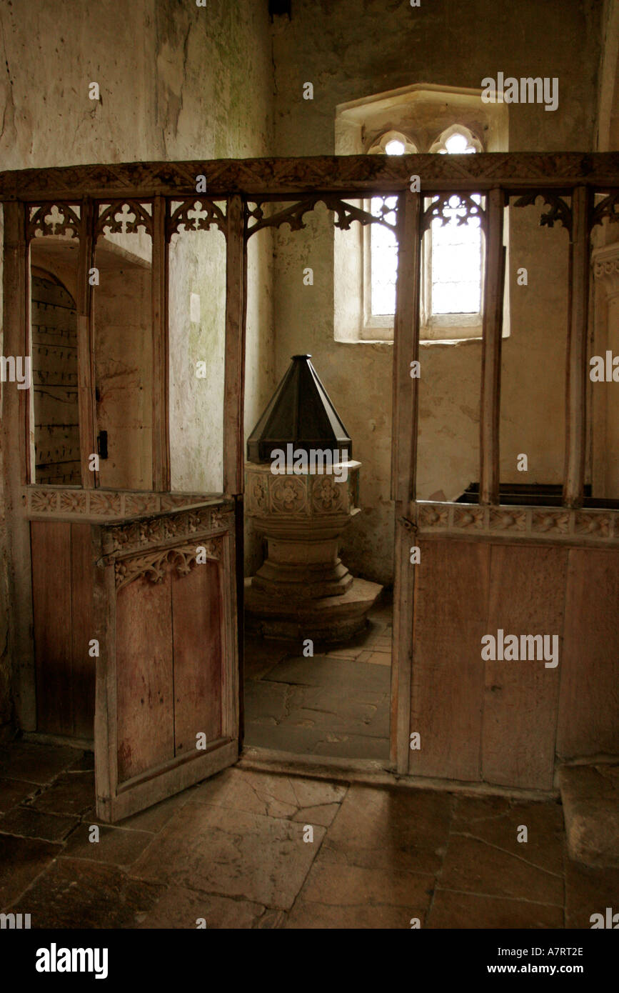 Interior of Inglesham Church Gloucestershire with ancient box pews and ...